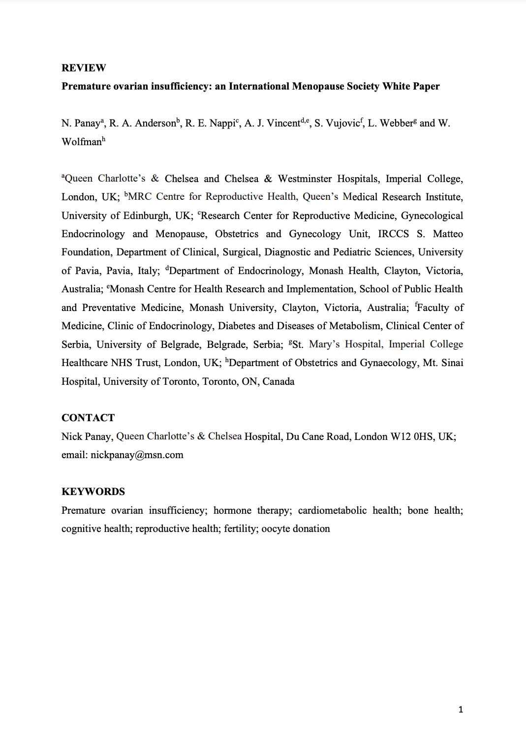 Premature ovarian insufficiency: an International Menopause Society ...